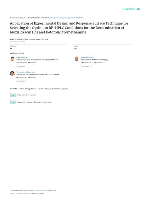 Application Of Experimental Design And Response Surface Technique For Selecting The Optimum Rp