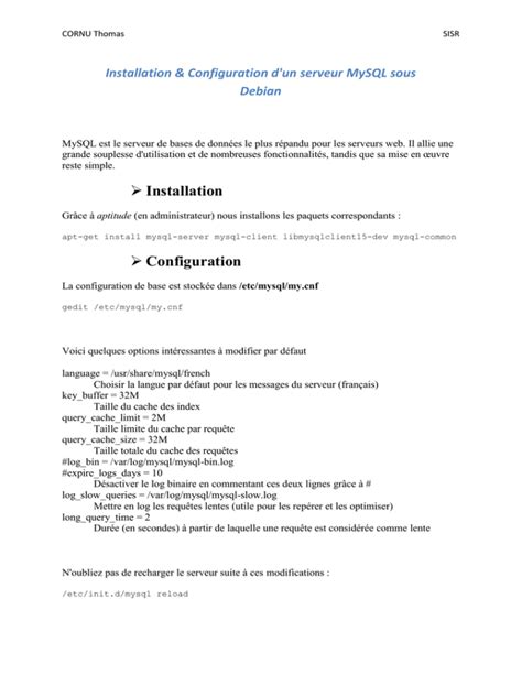 Installation Serveur Mysql