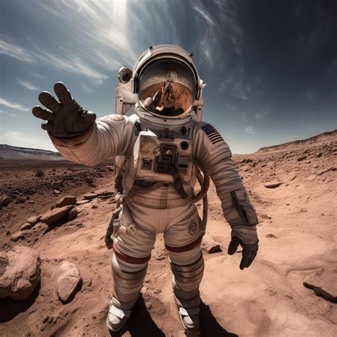 Premium Ai Image An Astronaut In A Spacesuit On Mars Take Selfie