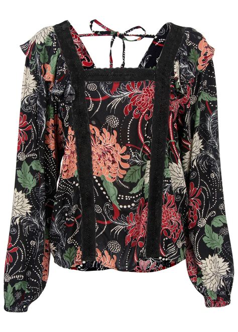 Ruffle Square Neck Blouse Whimsical Mums Venus