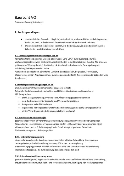 Lehrveranstaltung Baurecht Mit Der VO Zusammenfassung Baurecht VO Zusammenfassung Unterlagen
