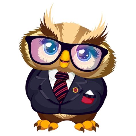 Premium Vector Cute Owl In Square Dark Glasses Tie And Dark Suit