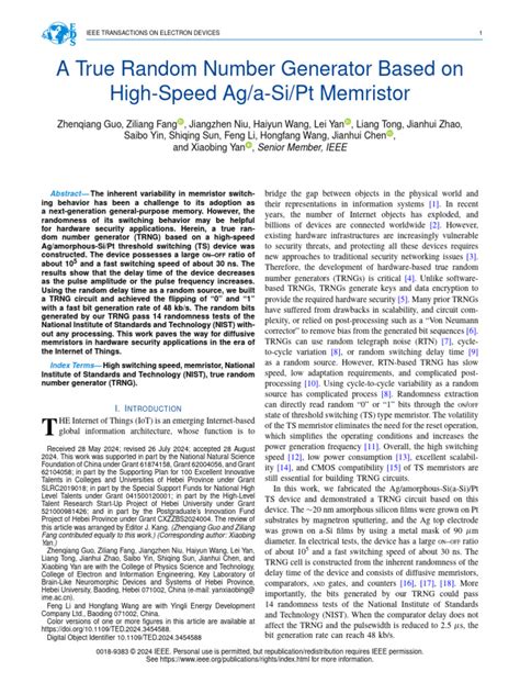 a true random number generator based on high speed ag a si pt memristor