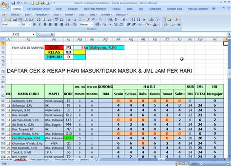 Kolom Bahasa Tip Trik And Klik Excel Program Jadwal Pelajaran