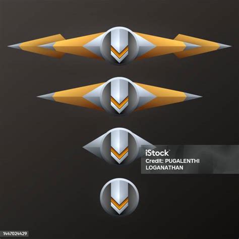 게임 Ui 디자인을 위한 추상 골드 및 실버 레벨 업적 순위 배지 버튼 1위에 대한 스톡 벡터 아트 및 기타 이미지 1위