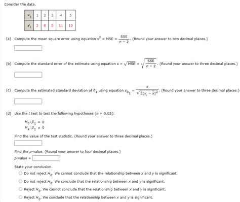 Solved Consider The Data A Compute The Mean Square Error Chegg