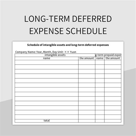 Long Term Deferred Expense Schedule Excel Template And Google Sheets