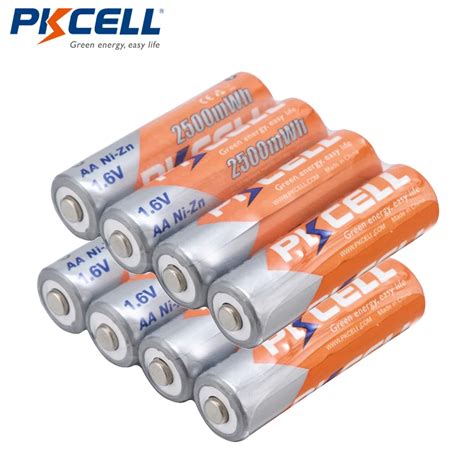 Pkcell 8Pcs Lot 2500mWh 1 6V NIZN AA Rechargeable Batteries With 2
