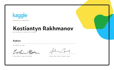 kostiantyn rakhmanov completed the python course on kaggle