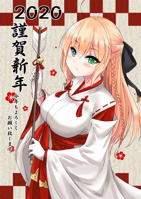 Safebooru 1girl 2020 Ahoge Arrow Bell Black Bow Blonde Hair Blue Eyes