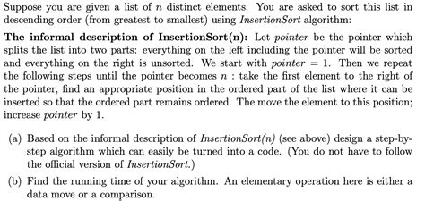 Solved Suppose You Are Given A List Of N Distinct Elements Chegg