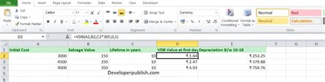 How To Use The VDB Function In Excel Developer Publish
