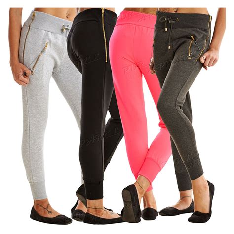 Womens Fleece Zipper Joggers Ladies Gym Trousers Zip Pocket Yoga Lounge