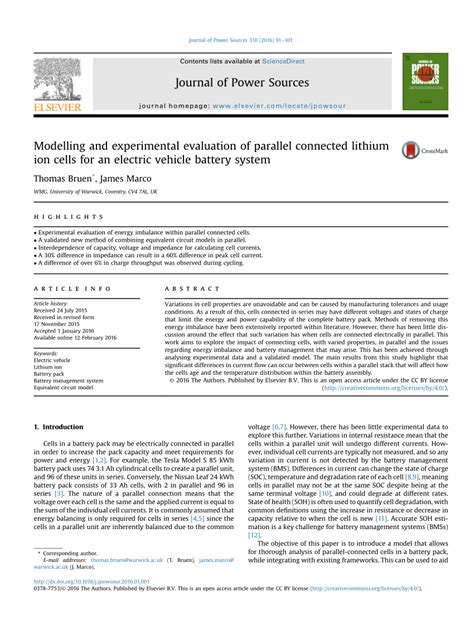 Pdf Modelling And Experimental Evaluation Of Parallel Connected Lithium Ion Cells For An