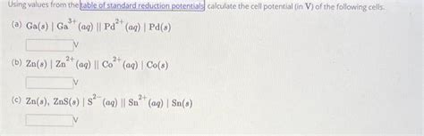 Solved Using values from the table of standard reduction | Chegg.com