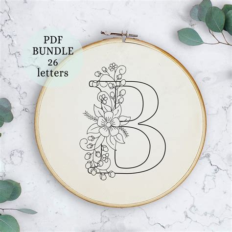 Floral Alphabet Embroidery Pdf Pattern 6 Inch Instant Digital