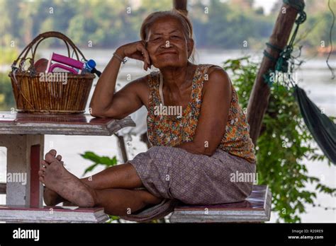 Don Det Laos April 22 2018 Barefoot Senior Lao Ethnic Minority