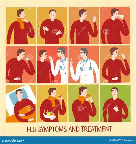 Cold And Flu Stages And Treatment Set Stock Illustration