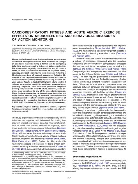 Pdf Cardiorespiratory Fitness And Acute Aerobic Exercise Effects On Neuroelectric And