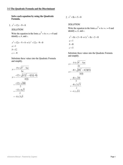 3 3 The Quadratic Formula And The Discriminant Pdf Quadratic