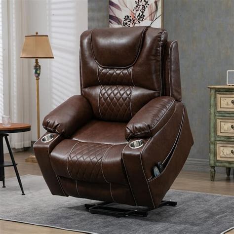 Yofe Oversized Brown Breathable Leather Electric Recliner Chair Elderly
