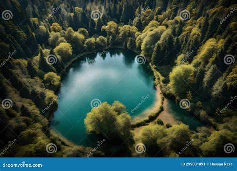 During The Day Body Of Water Is Encircled By Trees Stock Illustration