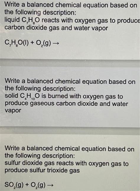 Solved Write A Balanced Chemical Equation Based On The