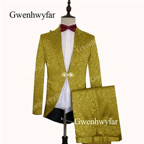 Gwenhwyfar Unique Mud Gold Men Suit Formal Terno Slim Fit 2 Pieces