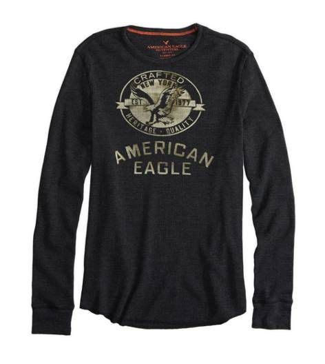 AEO Factory Thermal Graphic T Shirt AMERICAN EAGLE Long Sleeve