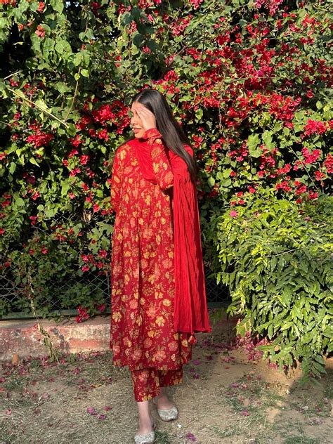 Red Floral Mohini Suit Set Jonaya