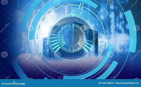 Animation Of Processing Circle Over Servers And Clouds Stock Footage Video Of Digitally