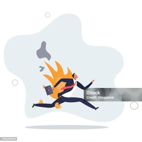 과로한 사업가가 Fireflat 벡터 일러스트 레이 션을 실행 중입니다 겁먹은에 대한 스톡 벡터 아트 및 기타 이미지 겁먹은