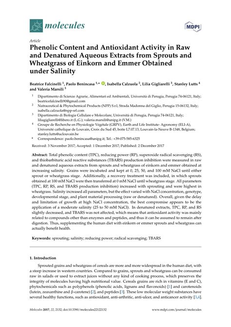 Pdf Phenolic Content And Antioxidant Activity In Raw And Denatured Aqueous Extracts From