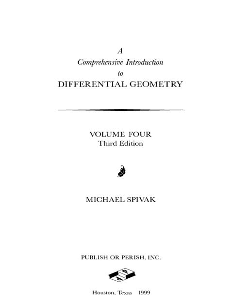Spivak M Vol 4 Comprehensive Introduction To Differential Geometry