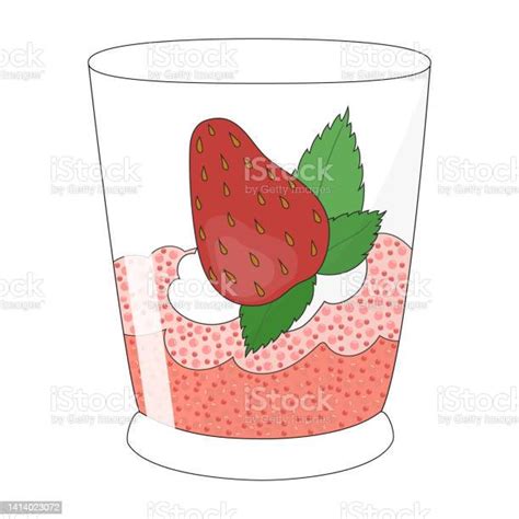 투명한 유리에 치아 씨앗과 박하가있는 딸기 스무디의 벡터 일러스트레이션 건강한 생활방식에 대한 스톡 벡터 아트 및 기타 이미지