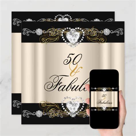 Fabulous 50 Cream Black Silver Gold 50th Birthday Invitation Zazzle