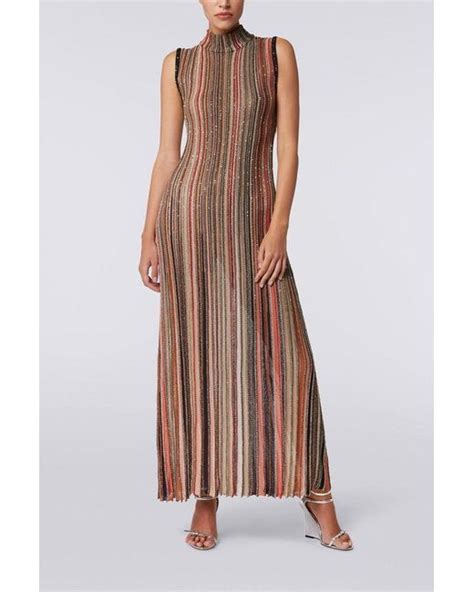 Missoni Vertical Striped Knit Sequin Dress In Brown Lyst