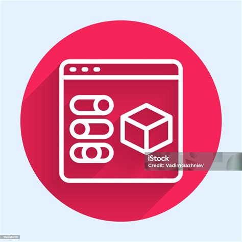 긴 그림자로 격리된 화이트 라인 3d 프린터 아이콘입니다 3d 프린팅 빨간색 원 버튼입니다 벡터 3차원 형태에 대한 스톡 벡터