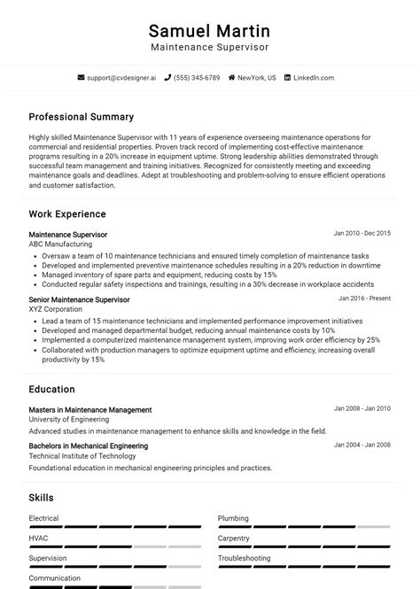 14 Maintenance Supervisor Resume Examples For 2026 Proven Tips