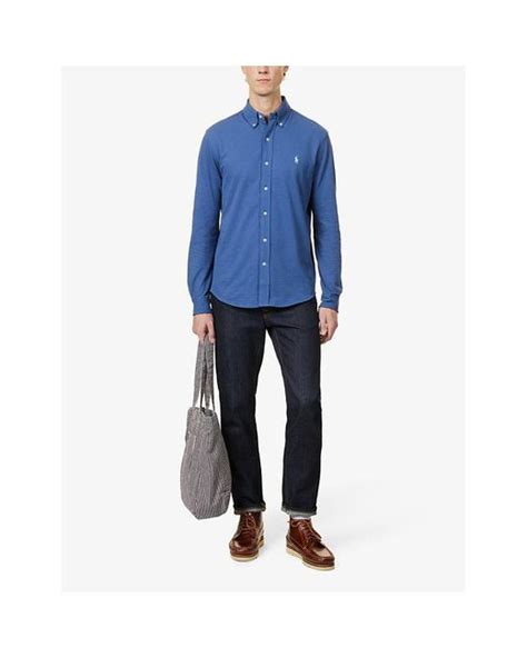 Polo Ralph Lauren Logo Embroidered Slim Fit Cotton Piqué Shirt In Blue