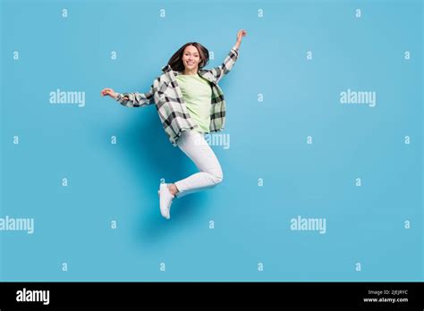 Full Size Profile Side Photo Of Young Cheerful Girl Happy Positive