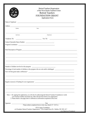 Fillable Online Rto Nstu Foundation Grant Application Form Retired