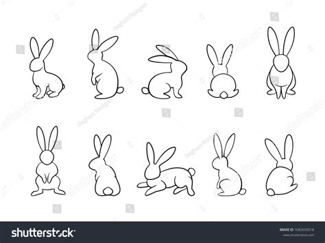 Bunny Outline Vector Set Rabbits Different Stock Vector Royalty Free