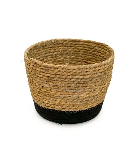 Cesto Tejido Natural Base Negro D x cm Cuotas sin interés