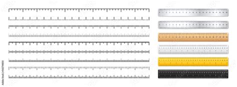 Realistic Metal And Plastic Rulers Measurement Scales With Divisions Scale For Measuring