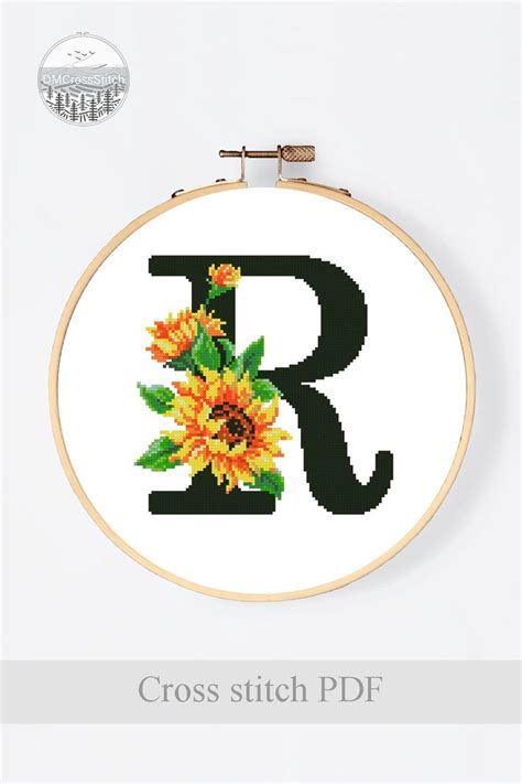 Letter R Modern Cross Stitch Pattern Pdf Monogram Floral Counted Cross
