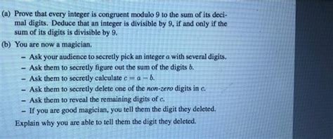 Solved A Prove That Every Integer Is Congruent Modulo 9 To