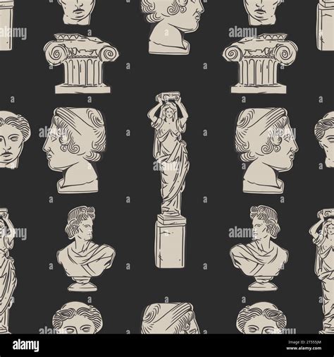 Hand Drawn Vector Abstract Graphic Greek Ancient Sculpture Statues And
