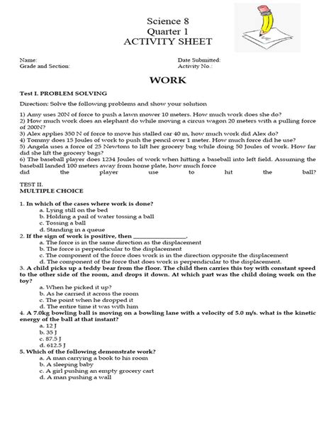 Science 8 Acitivity Sheet 3 Pdf Force Physical Phenomena