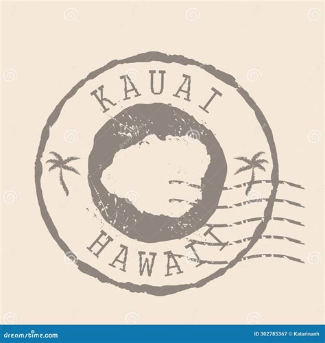 Stamp Postal Kauai Island Map Silhouette Rubber Seal Design Retro